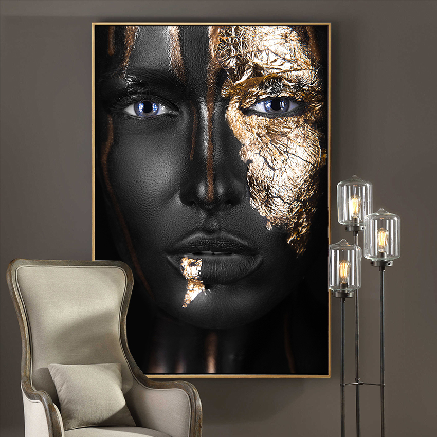 Portrait of black woman with gold leaves - NO.003 | MUR Gallery